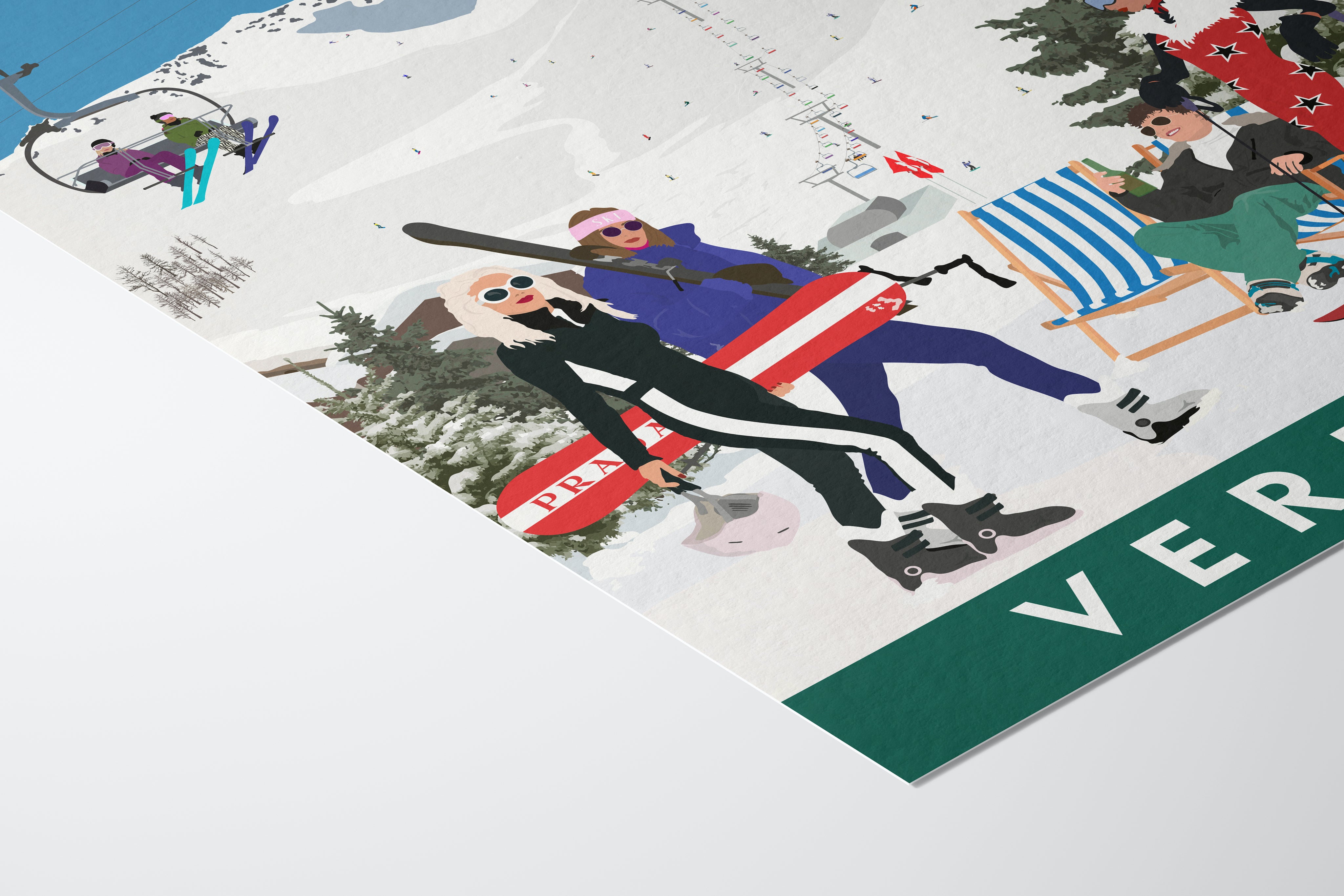 Luxury travel print of Verbier, Switzerland – Travel art by SAX Doodle